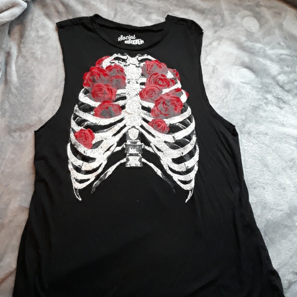 Spencer's | Tops | Rose And Rib Cage Cut Out Back Muscle Tee | Poshmark